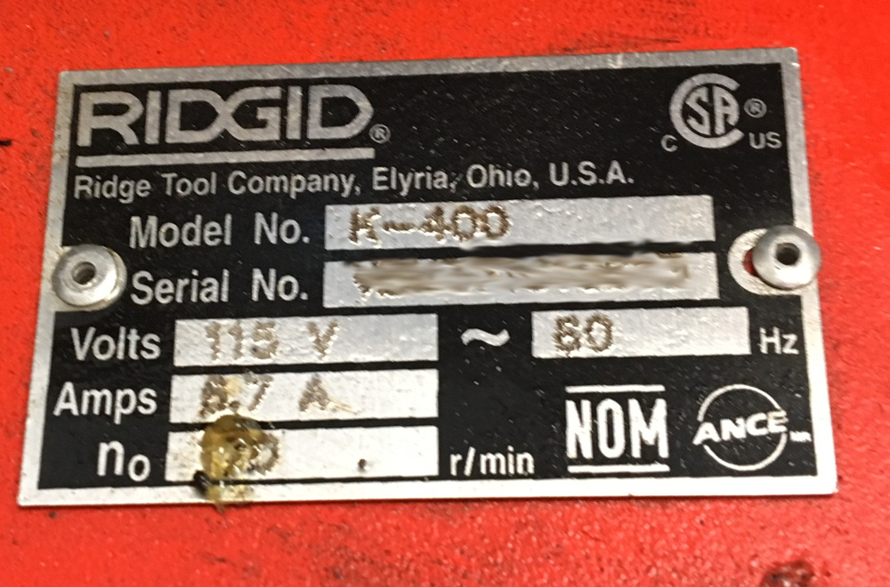 Ridgid Plumbing tools K-400