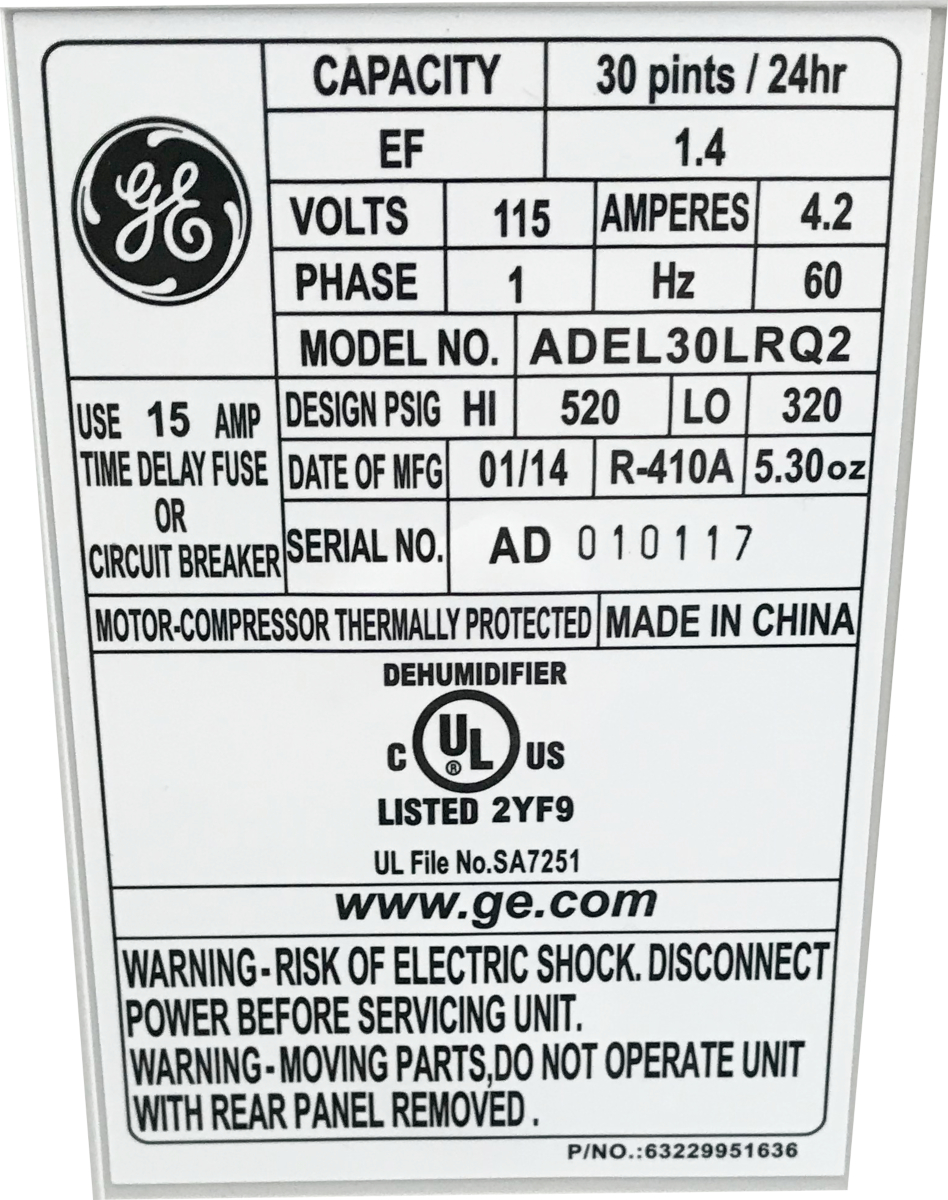 GE Humidifier adel30lrq2