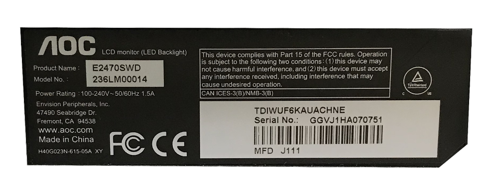 AOC Monitor 236LM00014