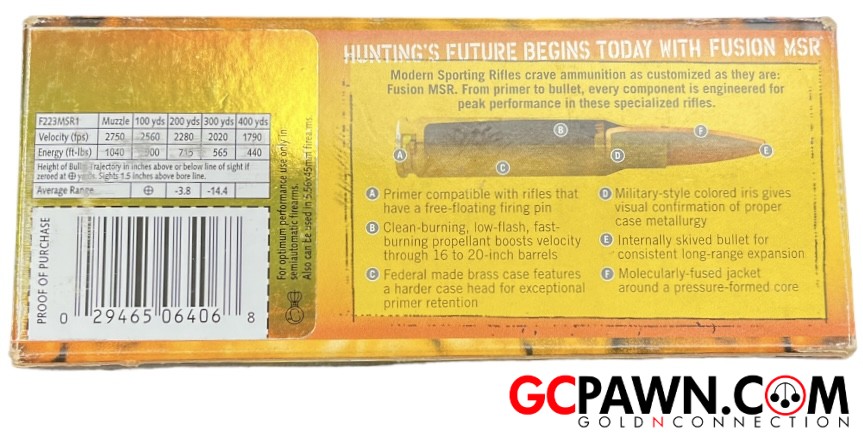 Fusion Msr .223 Rem Ammo - Rifle Ammunition at GunBroker.com : 1077764227