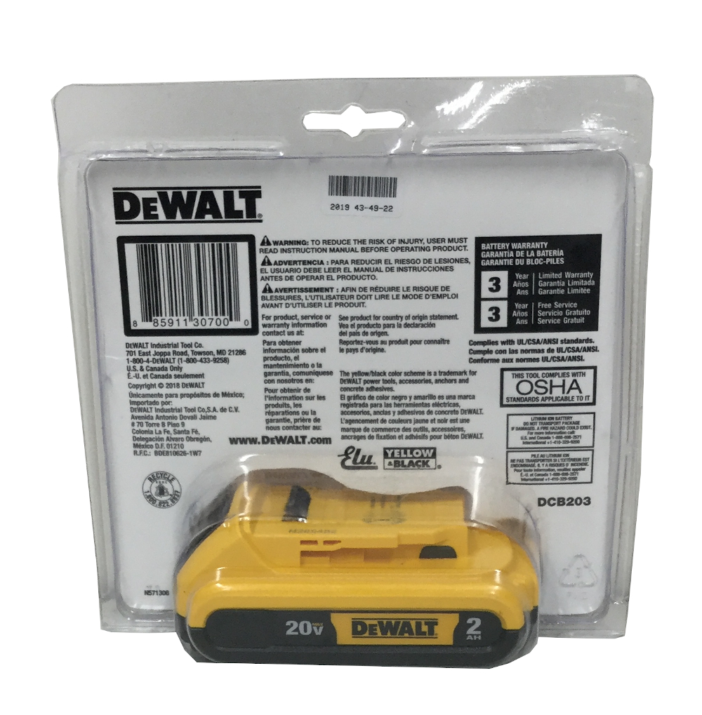 Dewalt Cordless hand tools DCB203